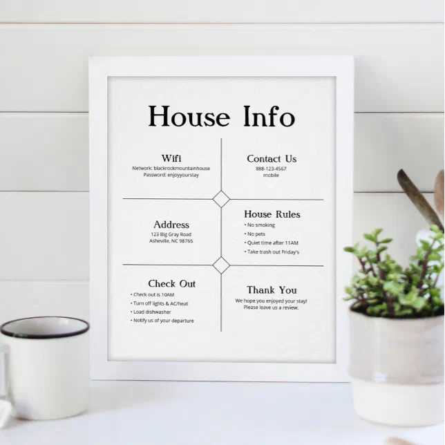 Vacation Rental House Welcome Information Sign | Zazzle