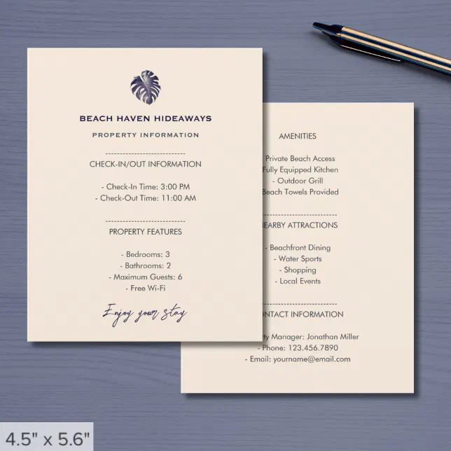 Vacation Rental Property Information Sheet | Zazzle