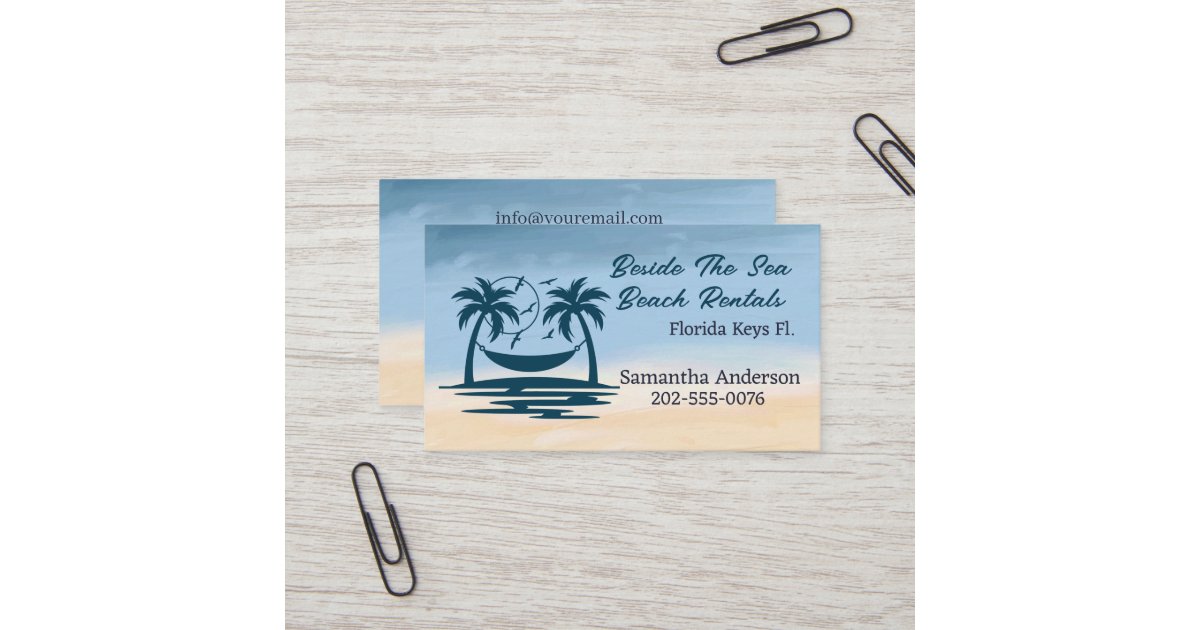 Vacation Rental QR Code Beach Palm Tree Business Card | Zazzle