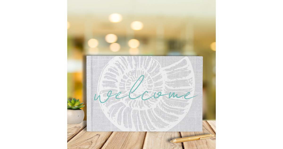 Vacation Rental Shell Woven Grey Beach House Guest Book | Zazzle