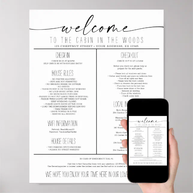 Vacation Rental Welcome Guide House Rules Poster | Zazzle