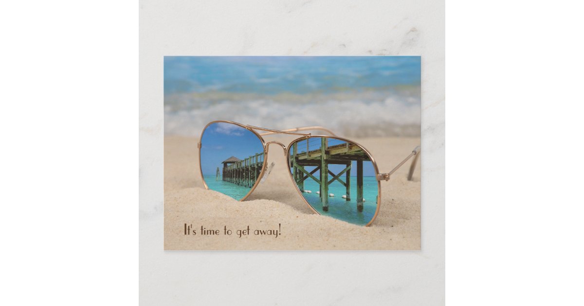 Vacation travel sunglasses reflection postcard | Zazzle