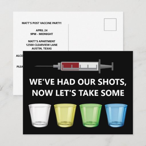 Vaccine Shots Let's Celebrate Funny Party Postcard | Zazzle