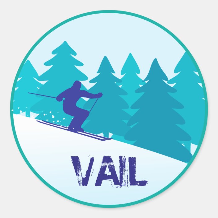 Vail Snow Skiing Circle Classic Round Sticker | Zazzle.com
