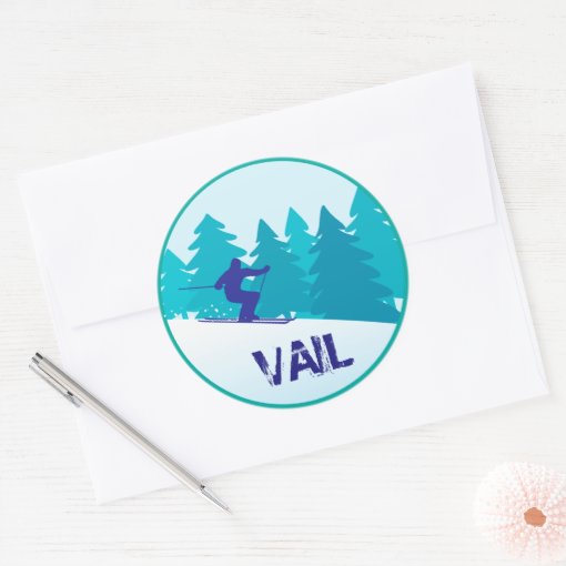 Vail Snow Skiing Circle Classic Round Sticker | Zazzle