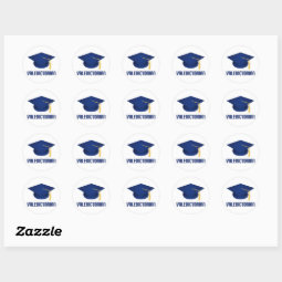 Valedictorian Blue Grad Hat Graduation Gift Classic Round Sticker | Zazzle