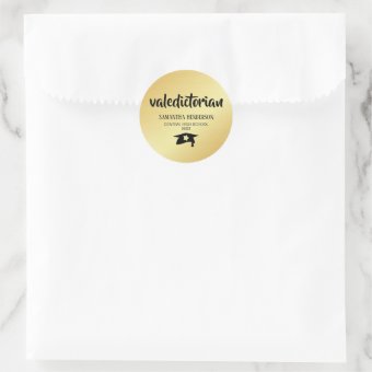 Valedictorian Gold Personalized Graduation Classic Round Sticker | Zazzle