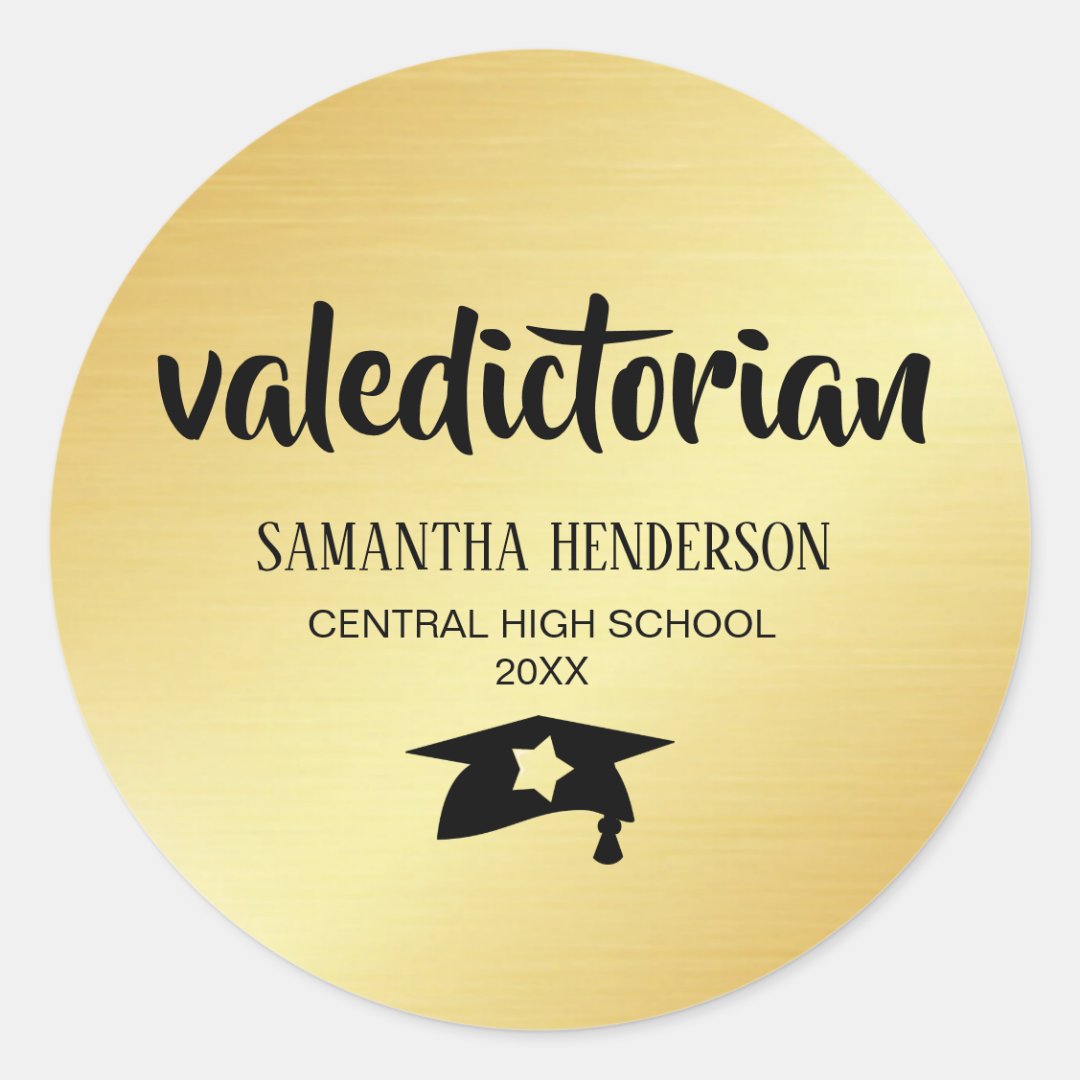 Valedictorian Gold Personalized Graduation Classic Round Sticker | Zazzle