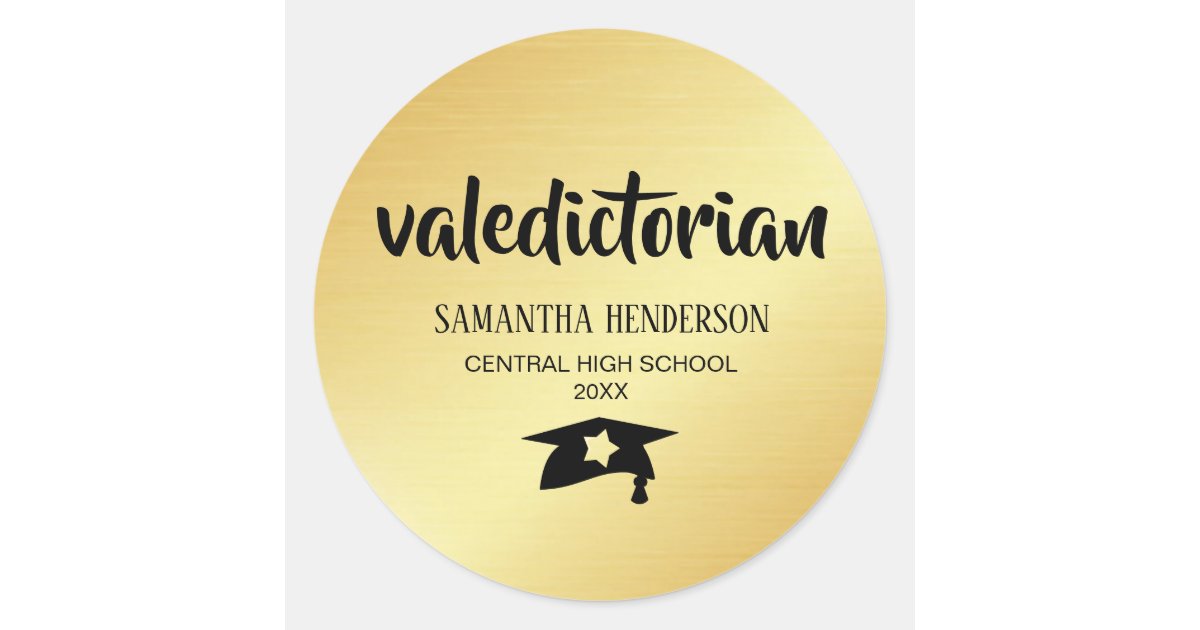Valedictorian Gold Personalized Graduation Classic Round Sticker | Zazzle