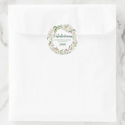 Valedictorian Graduation White Floral Personalized Classic Round ...