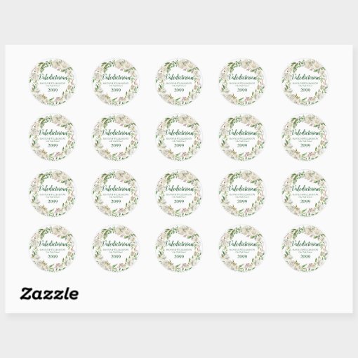 Valedictorian Graduation White Floral Personalized Classic Round ...
