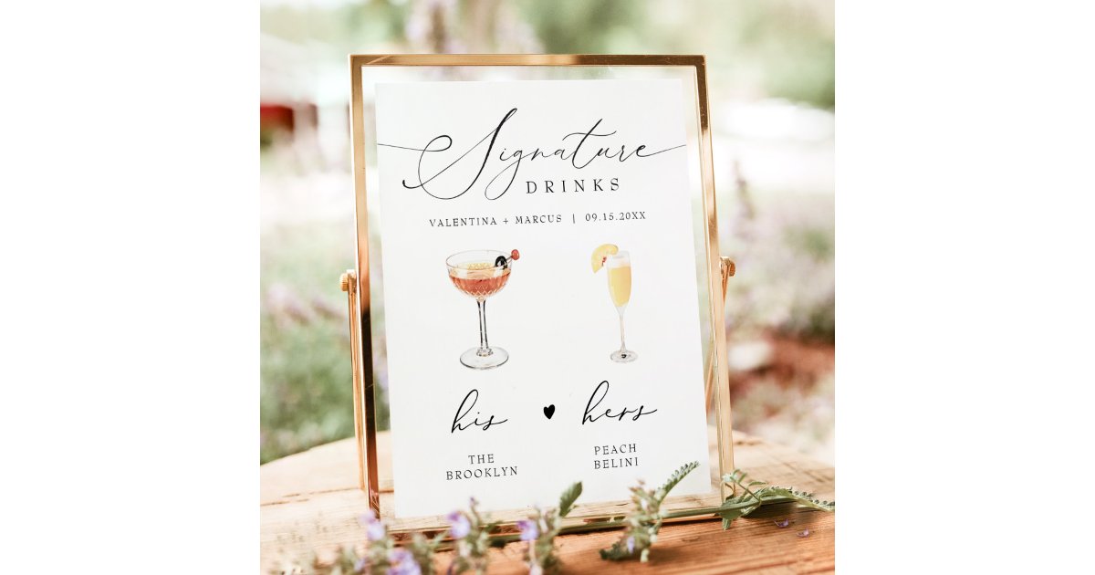 VALENTINA Script Signature Drink Wedding Bar Poster | Zazzle
