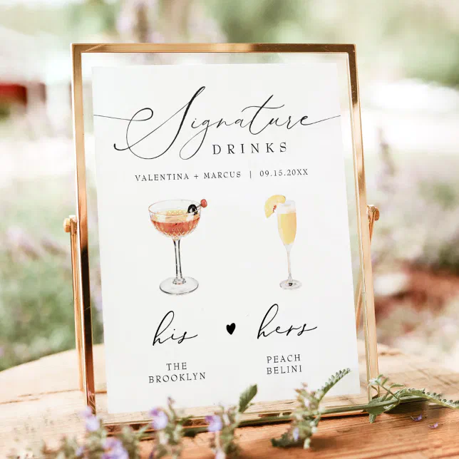 VALENTINA Script Signature Drink Wedding Bar Poster | Zazzle