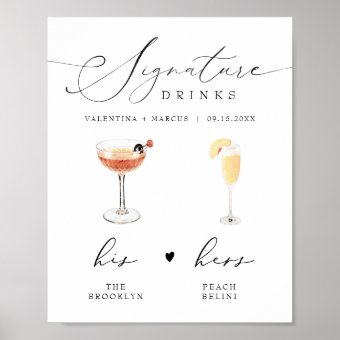 VALENTINA Script Signature Drink Wedding Bar Poster | Zazzle