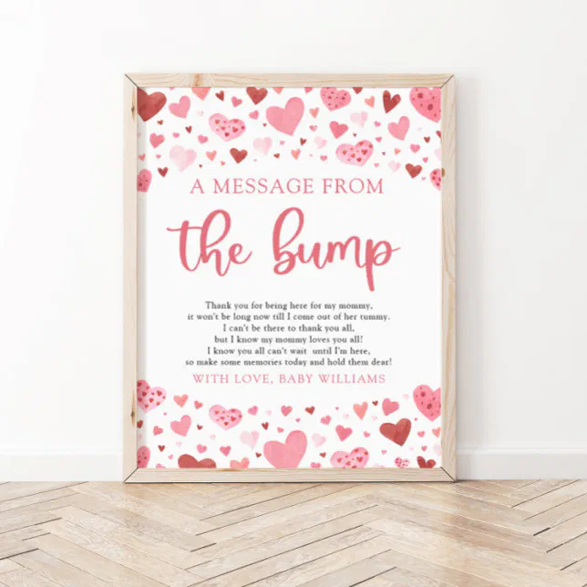 Valentine A Message From The Bump Baby Shower Sign | Zazzle