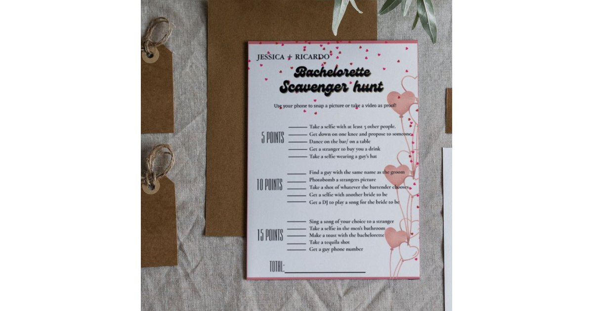 Valentine Bachelorette scavenger hunt game Invitation | Zazzle