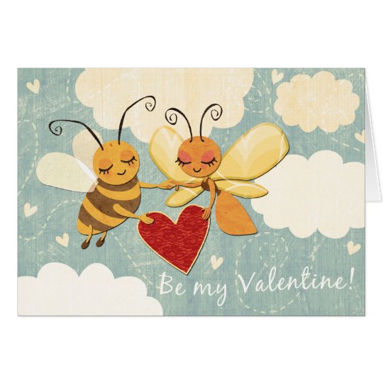 Valentine Bee & Butterfly Greeting Card | Zazzle.com