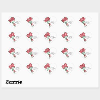 Valentine Bouquet of Red Roses Heart Sticker | Zazzle