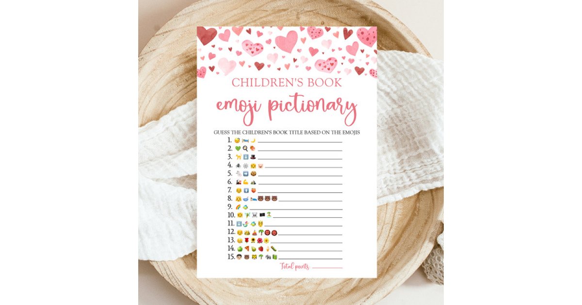 Valentine Children's Book Emoji Pictionary Game Invitation | Zazzle