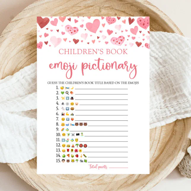 Valentine Children's Book Emoji Pictionary Game Invitation | Zazzle
