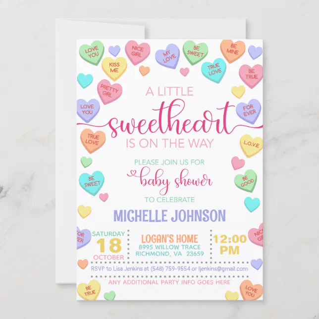Valentine Conversation Hearts Baby Shower Invitation | Zazzle