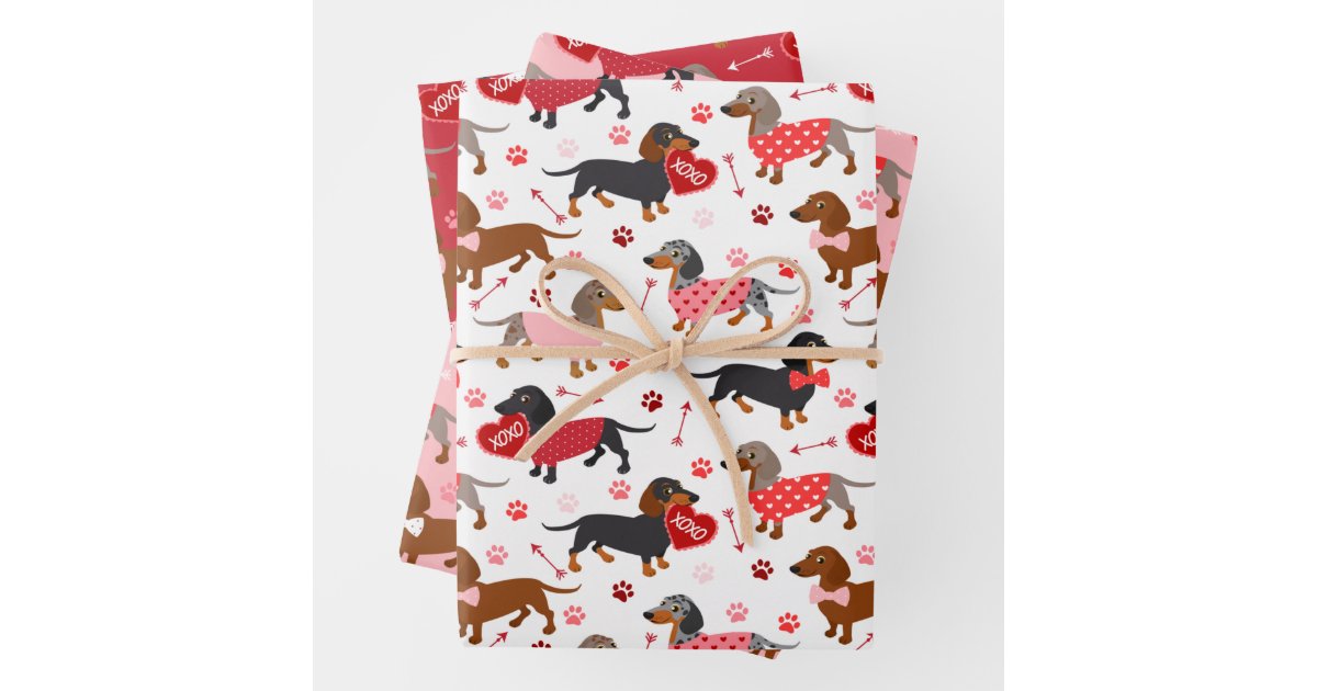 Valentine Dachshund Wrapping Paper Sheets | Zazzle