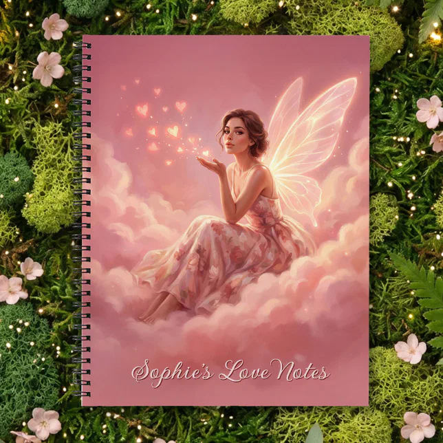 Valentine Fairy on Pink Clouds Fantasy Art Name Notebook | Zazzle