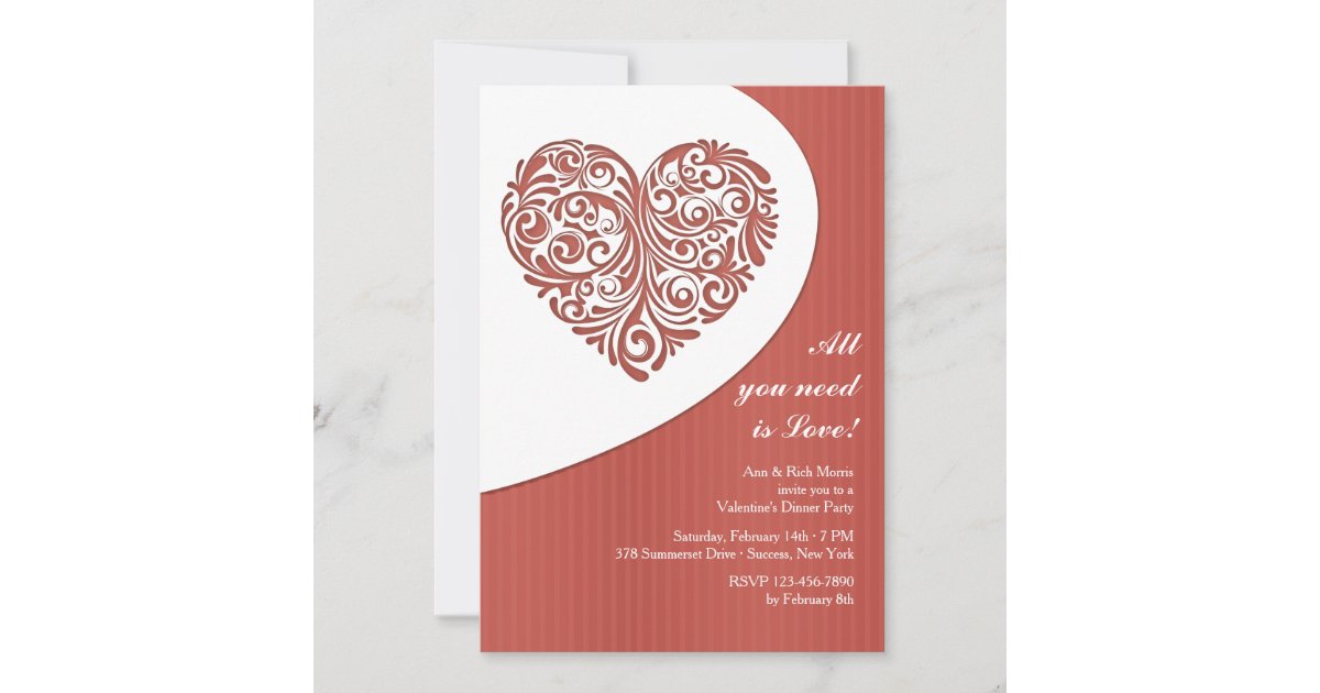 Valentine Filigree Dinner Party Invitation | Zazzle