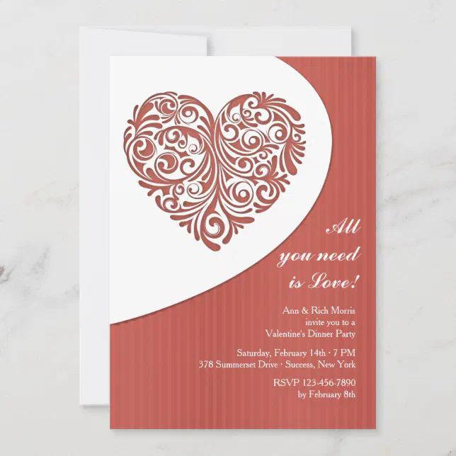 Valentine Filigree Dinner Party Invitation | Zazzle