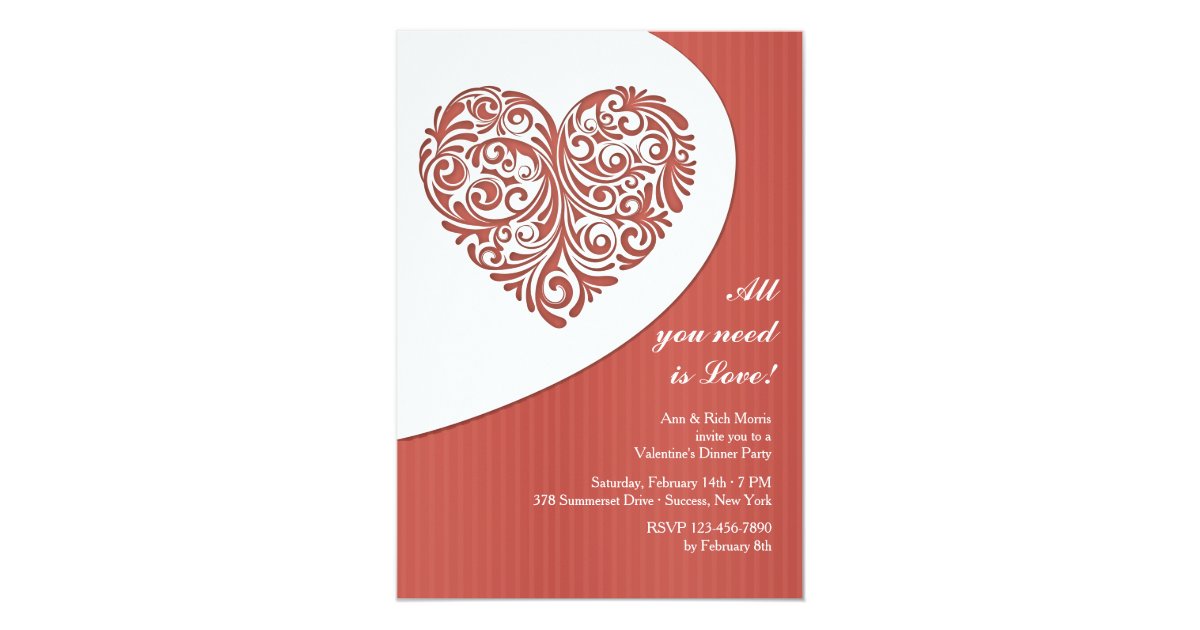 Valentine Filigree Dinner Party Invitation | Zazzle.com