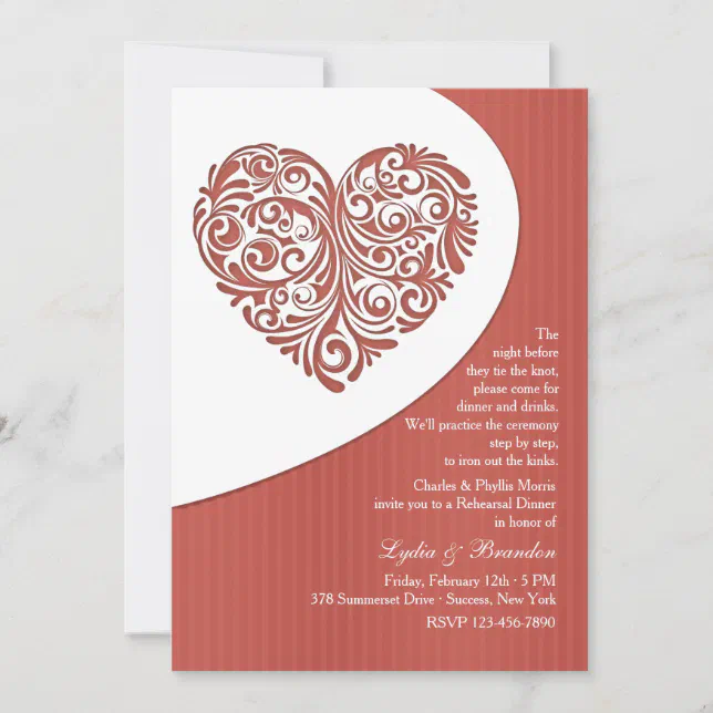 Valentine Filigree Rehearsal Dinner Invitation | Zazzle