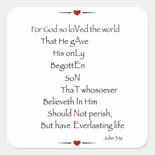 VALENTINE - For God So Loved the World Square Sticker | Zazzle