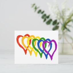 Valentine Gay Pride Rainbow Layered Hearts Holiday Postcard | Zazzle