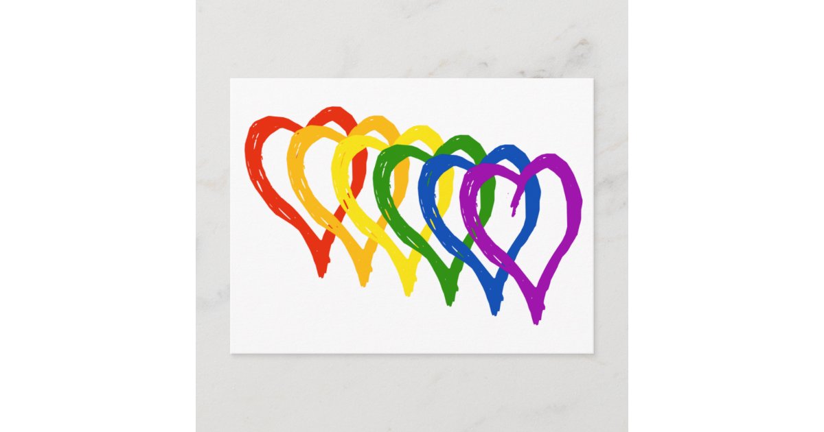 Valentine Gay Pride Rainbow Layered Hearts Holiday Postcard | Zazzle