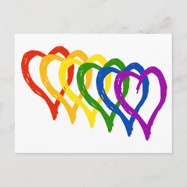 Valentine Gay Pride Rainbow Layered Hearts Holiday Postcard | Zazzle