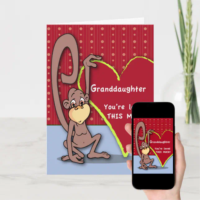 Valentine Granddaughter Cute Monkey Holiday Card | Zazzle