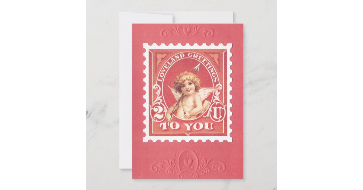 Valentine Greetings Cupid Red Stamp Card | Zazzle