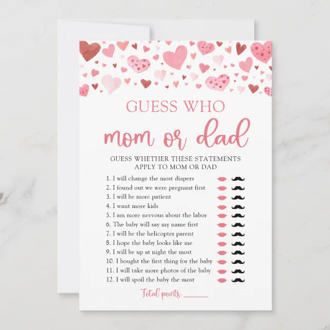 Valentine Guess Who Mom or Dad Baby Shower Game Invitation | Zazzle