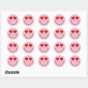 Valentine Heart Eyes Emoji Classic Round Sticker | Zazzle