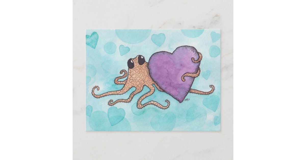 Valentine Heart Octopus Holiday Postcard | Zazzle