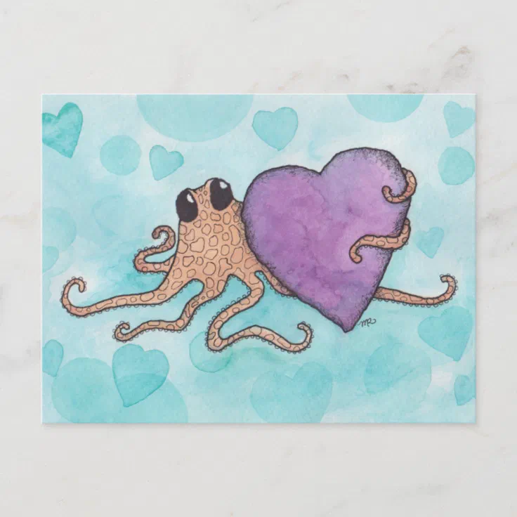 Valentine Heart Octopus Holiday Postcard | Zazzle