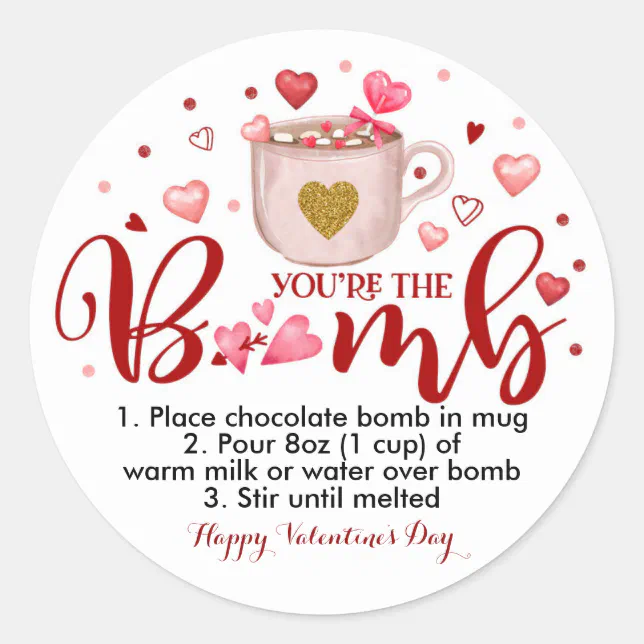 Valentine Hot Chocolate Cocoa Bomb Round Sticker | Zazzle