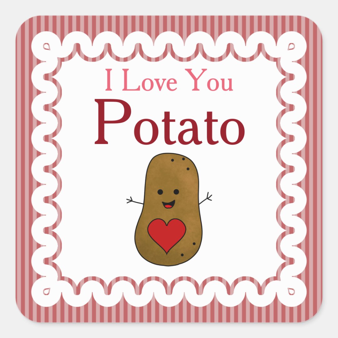 Valentine I Love You Potato, Pink Stripes Square Sticker | Zazzle