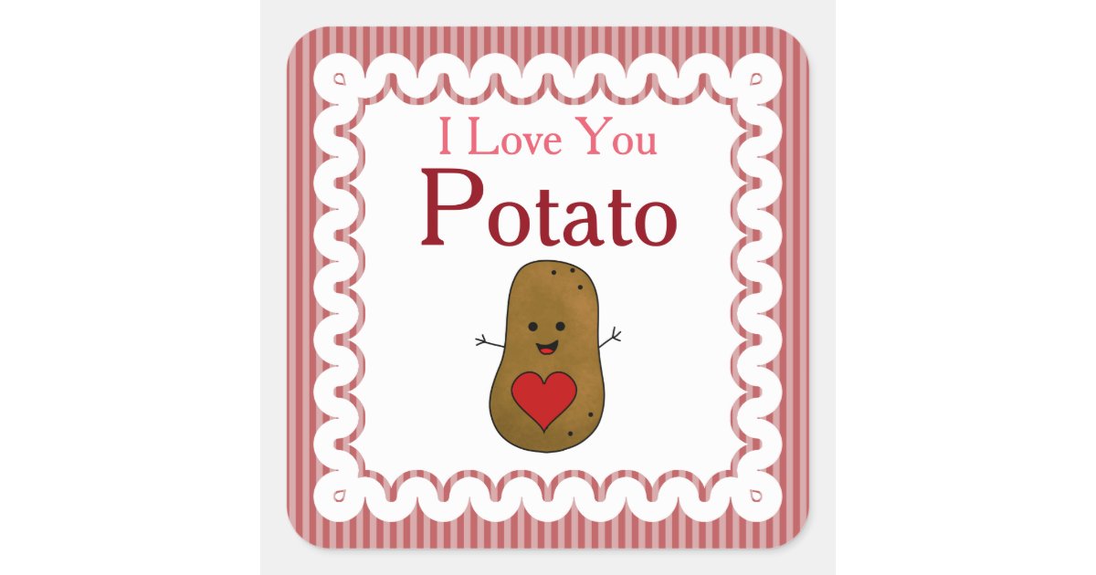 Valentine I Love You Potato, Pink Stripes Square Sticker | Zazzle