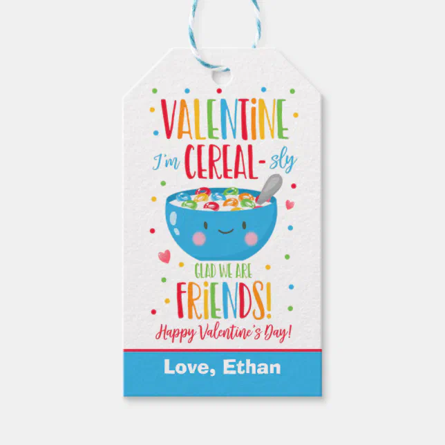 Valentine I'm Cereal Classroom School Preschool Gift Tags | Zazzle