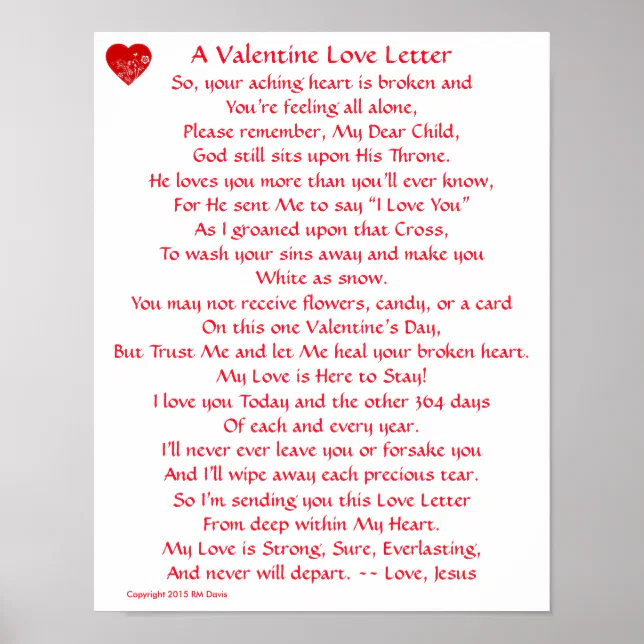 Valentine Love Letter Poster | Zazzle