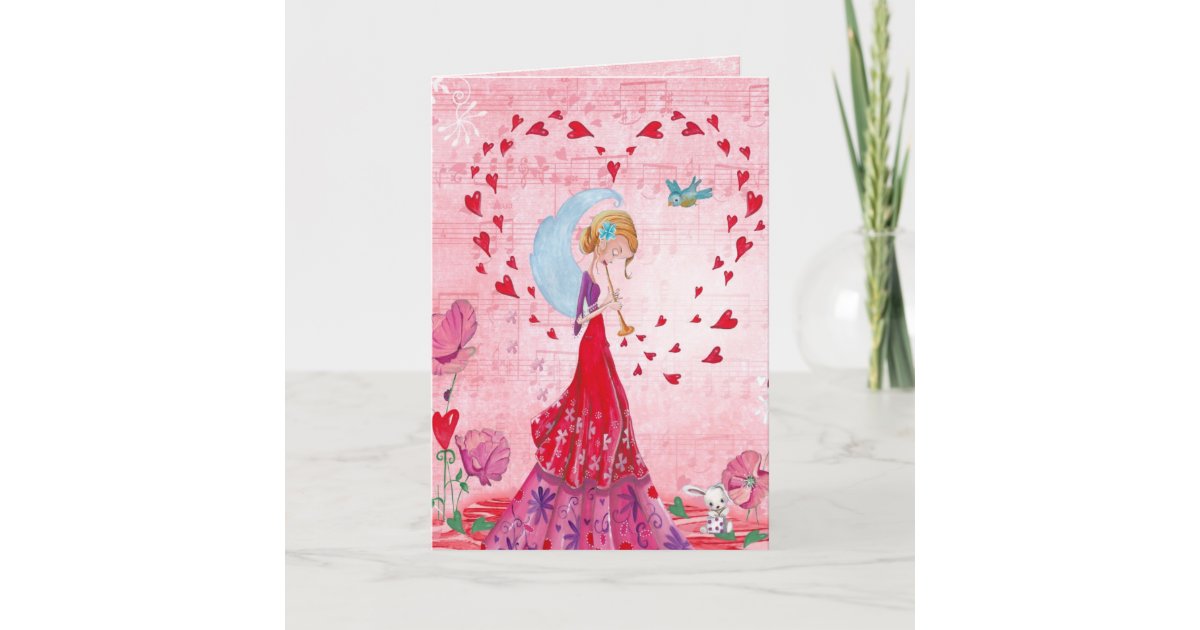 Valentine Love Music Gir | Greeting Card | Zazzle