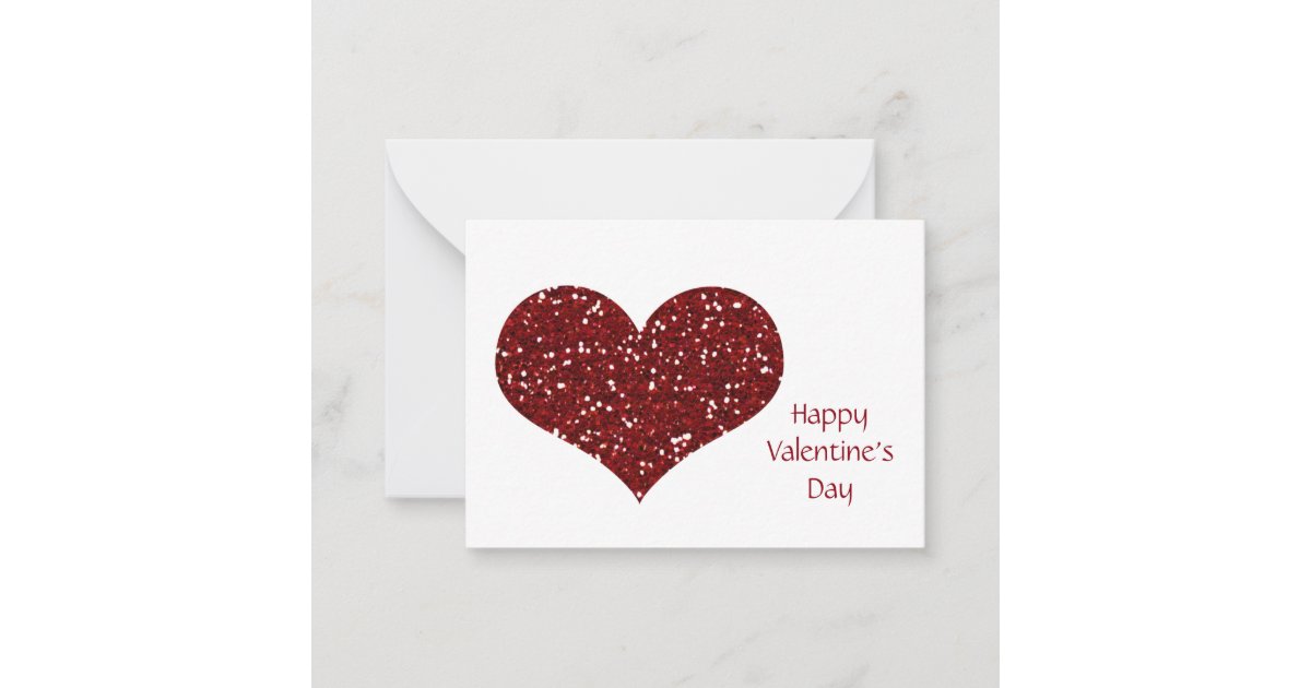 Valentine Pack Simple Red Sparkle Heart Note Card | Zazzle