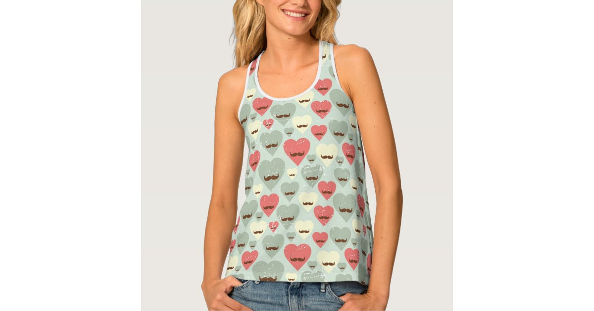 Valentine pattern with heart and mustache tank top | Zazzle