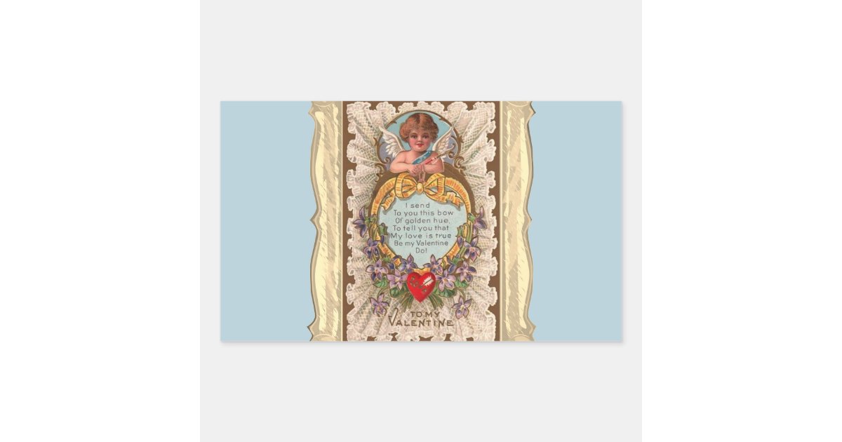 Valentine Poem With Cupid Rectangular Sticker | Zazzle